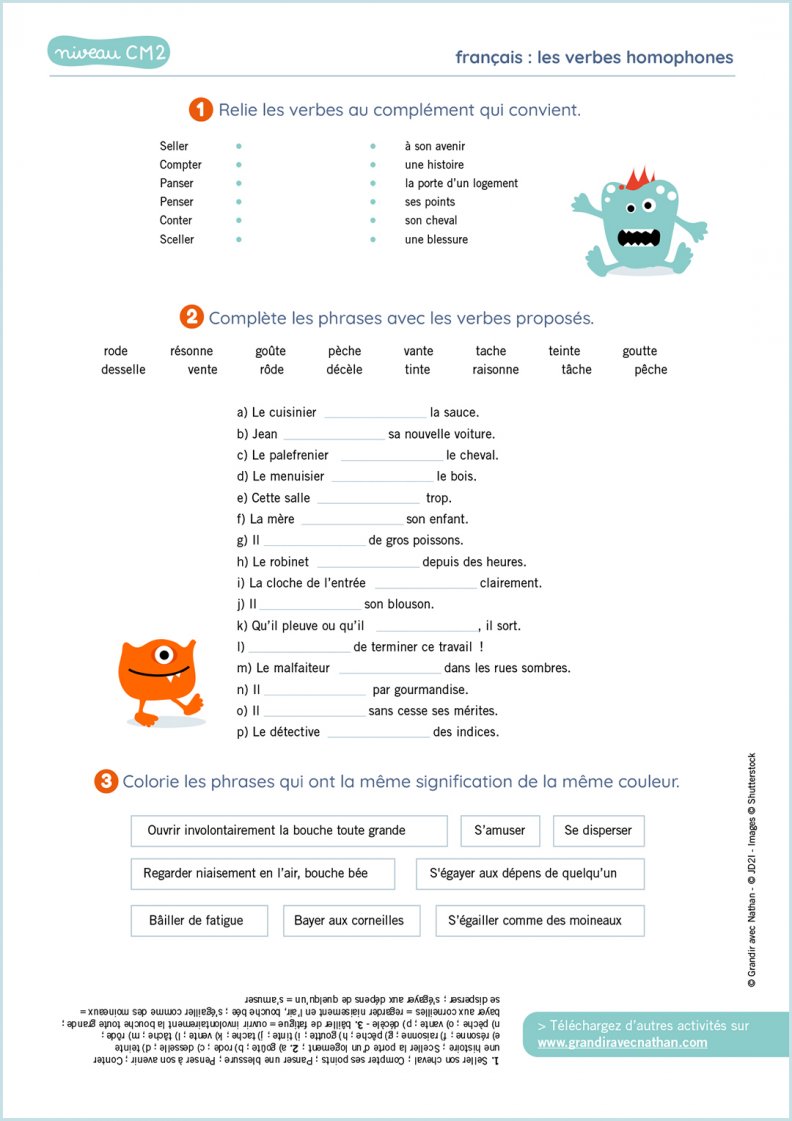 Les verbes homophones - Exercices en CM2 | Grandir avec Nathan Les verbes homophones - Exercices en CM2 | Grandir avec Nathan